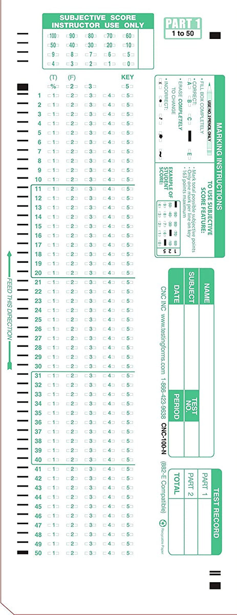 882 E Scantron Compatible Testing Forms (Free US Ground Shipping Order ...